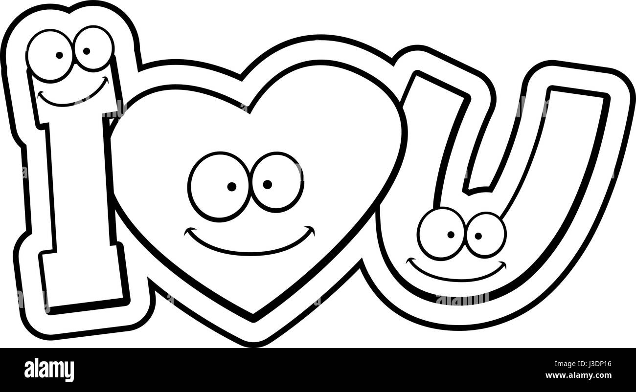 A cartoon illustration of the text I love U with a heart theme Stock ...
