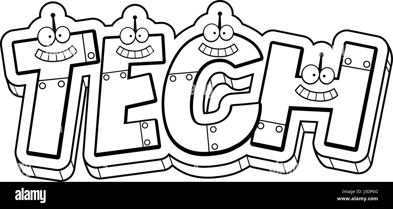 A cartoon illustration of the text Tech with a robot theme Stock Vector ...