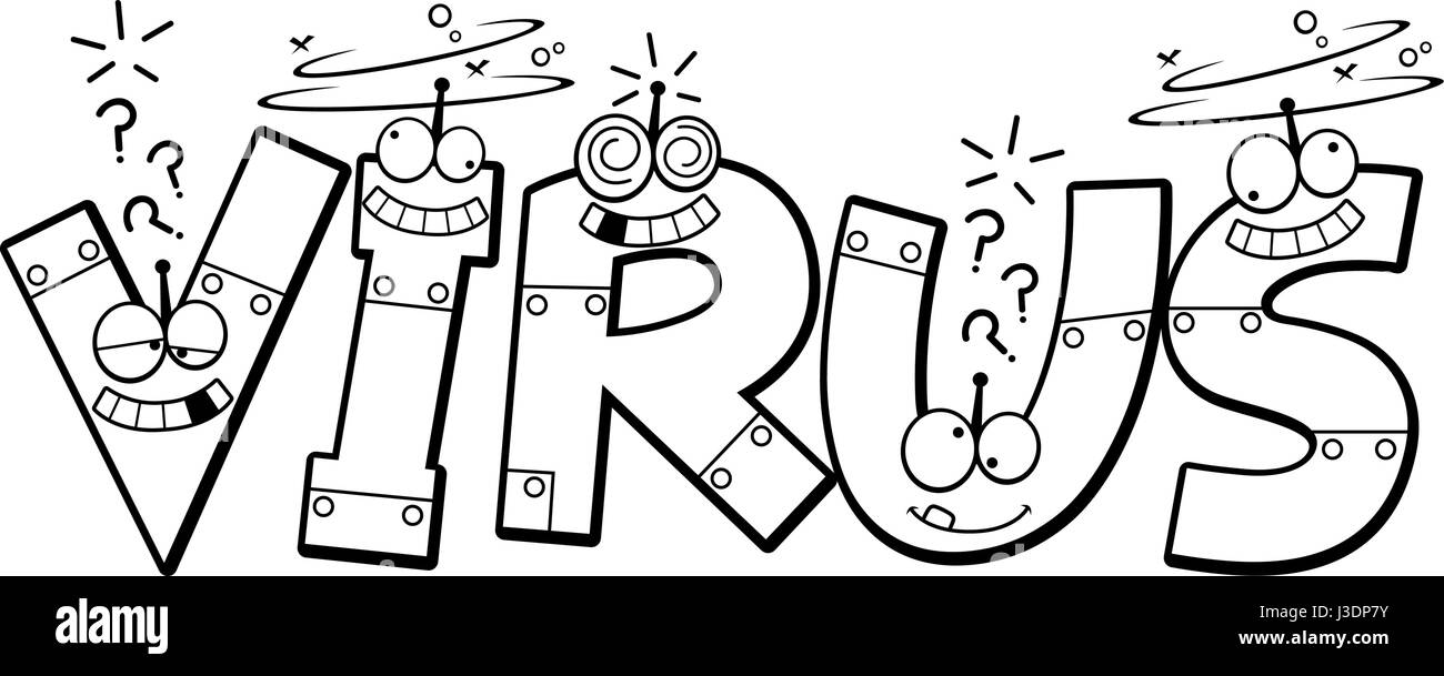 A cartoon illustration of the text Virus with a robot theme Stock ...