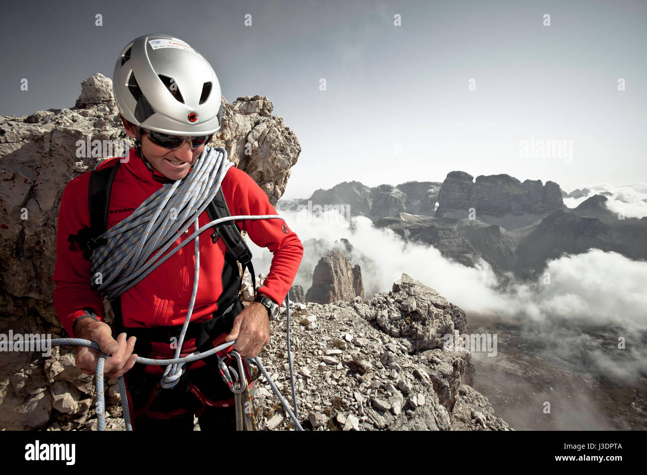 Climbing on the Cima Grande in the Dolomites Stock Photo - Alamy