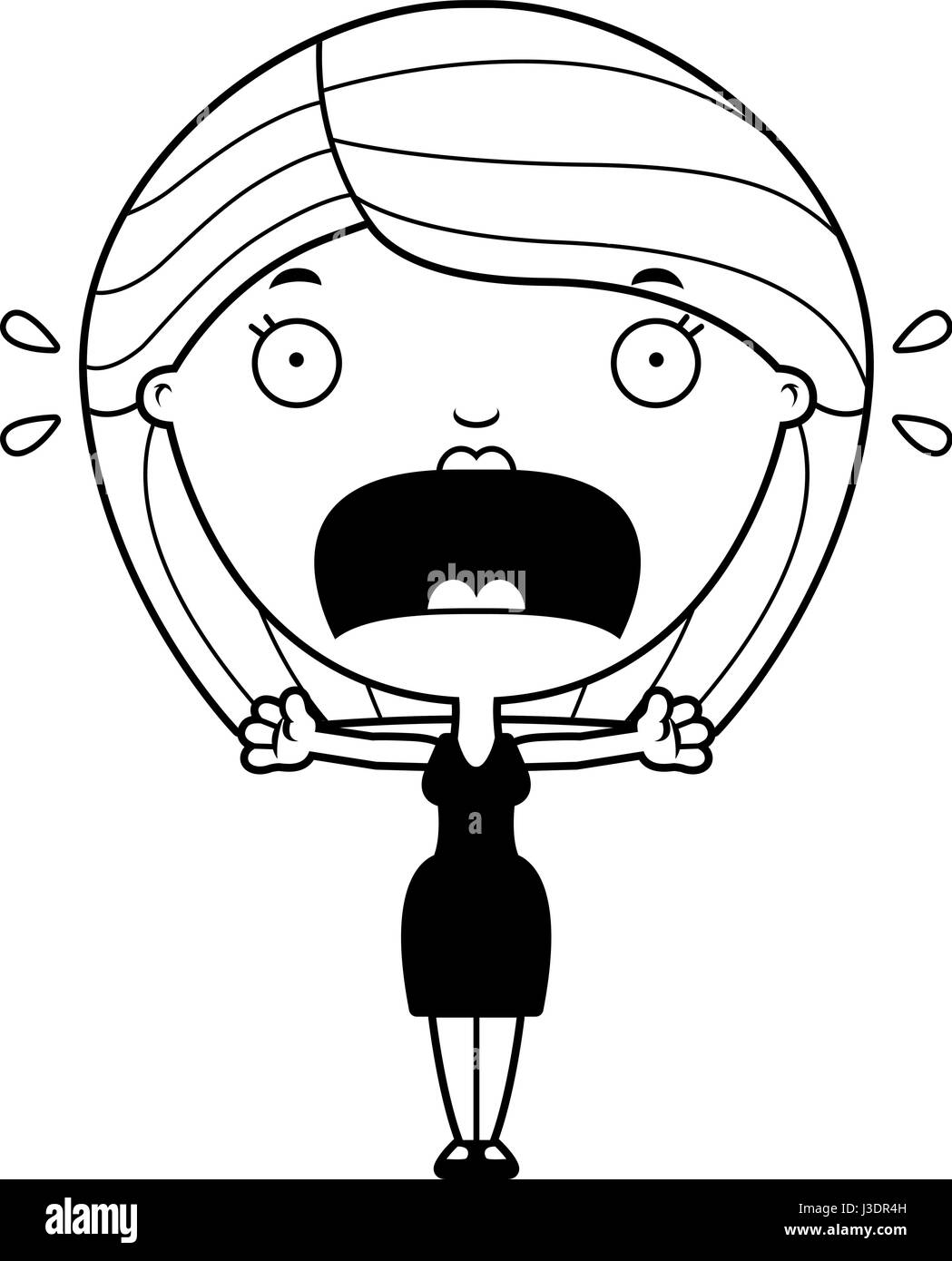 A cartoon illustration of a woman in a black dress looking scared Stock ...
