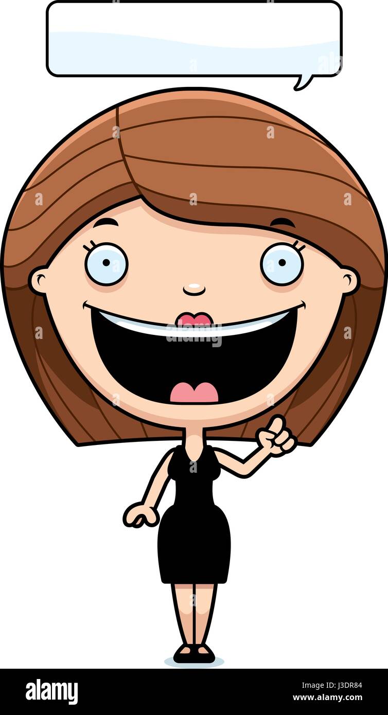 A cartoon illustration of a woman in a black dress talking Stock Vector ...