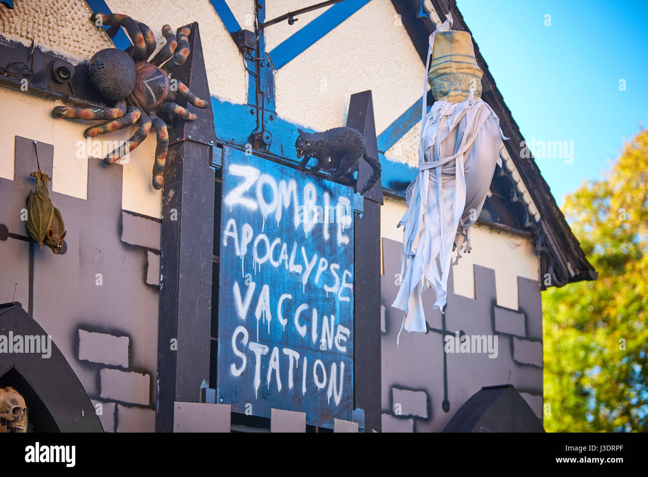 Halloween decorations outside The Swan pub in Wantage, Oxfordshire ...