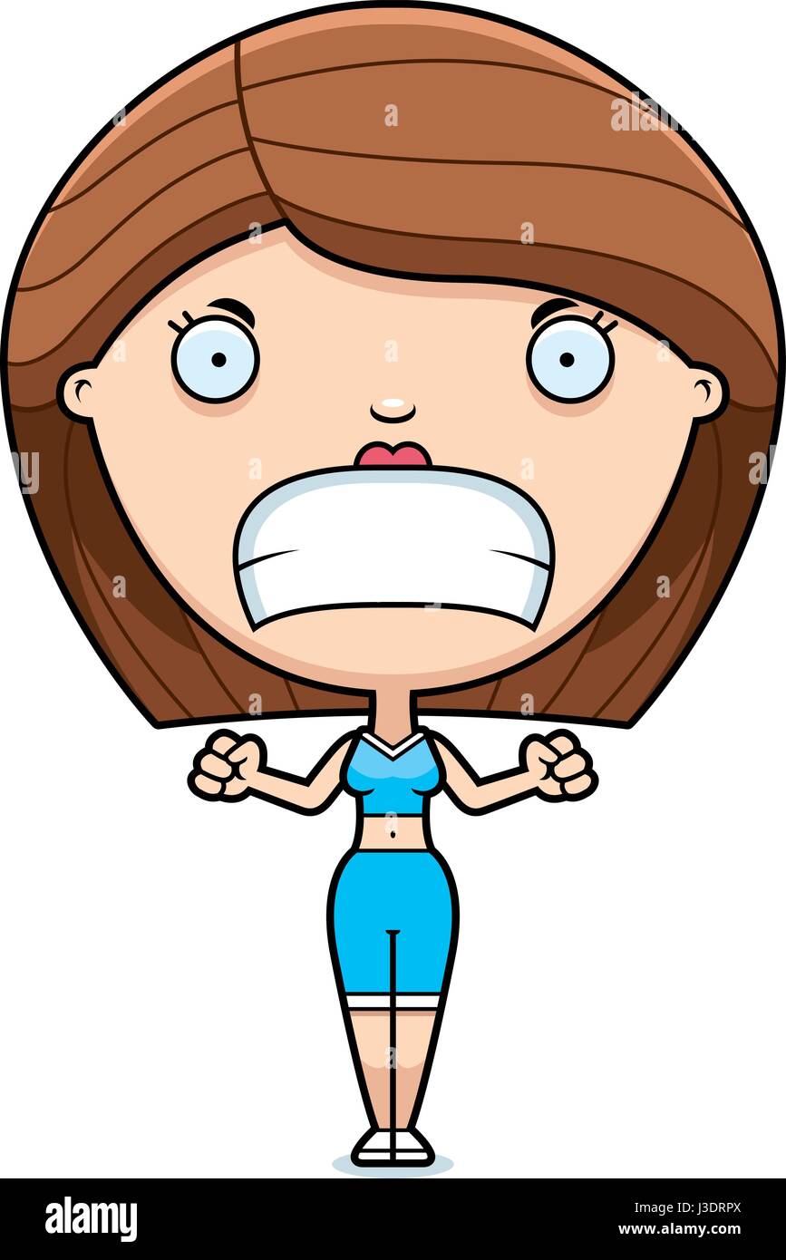 A cartoon illustration of a fitness woman looking angry Stock Vector ...