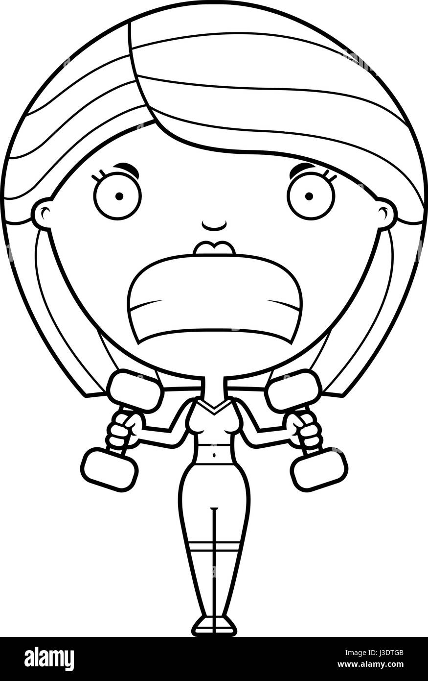 A cartoon illustration of a woman lifting weights looking angry Stock ...