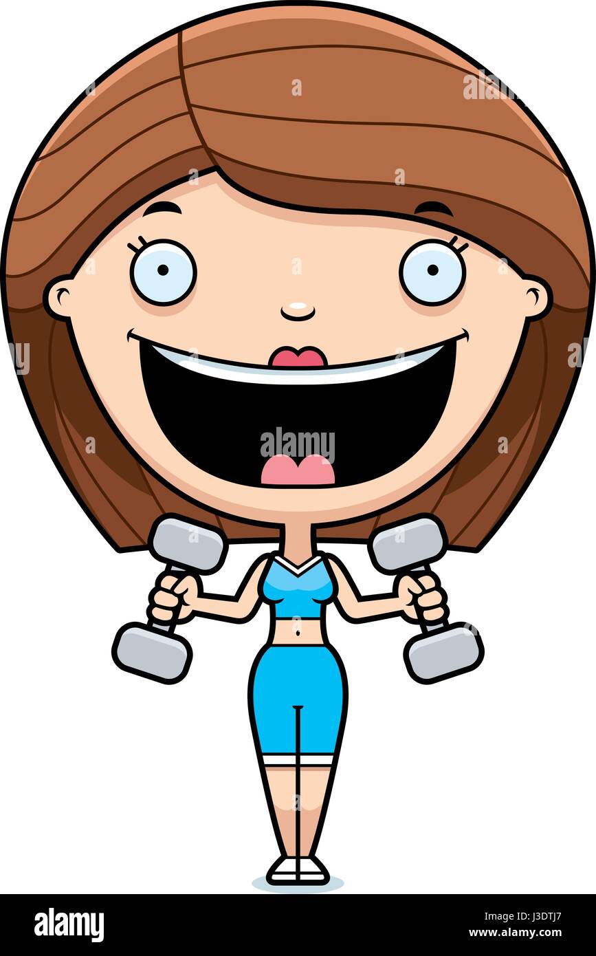 A cartoon illustration of a woman lifting weights looking happy Stock ...