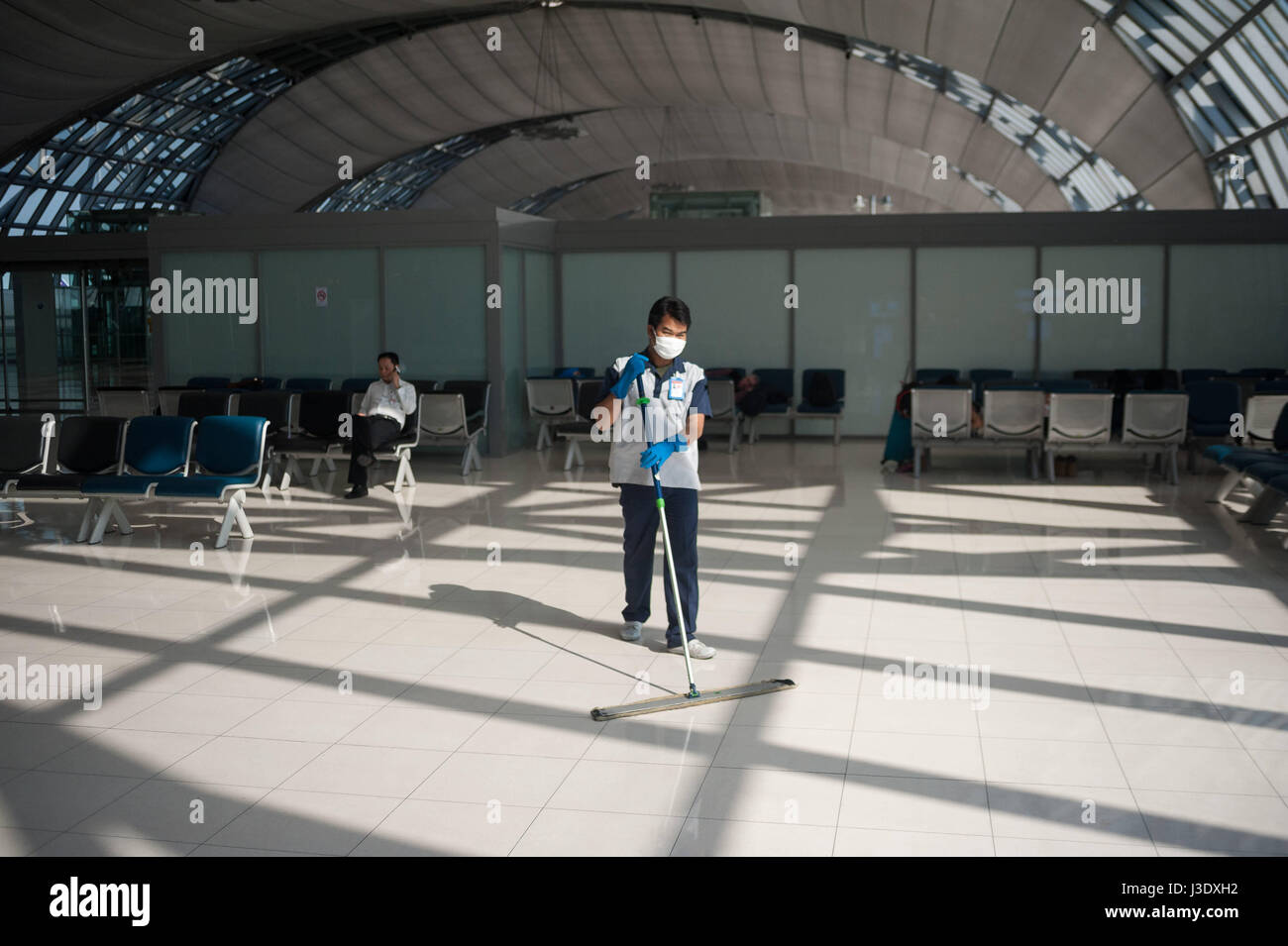 Bangkok, Thailand, Asia, Cleaner at Suvarnabhumi Airport Stock Photo ...