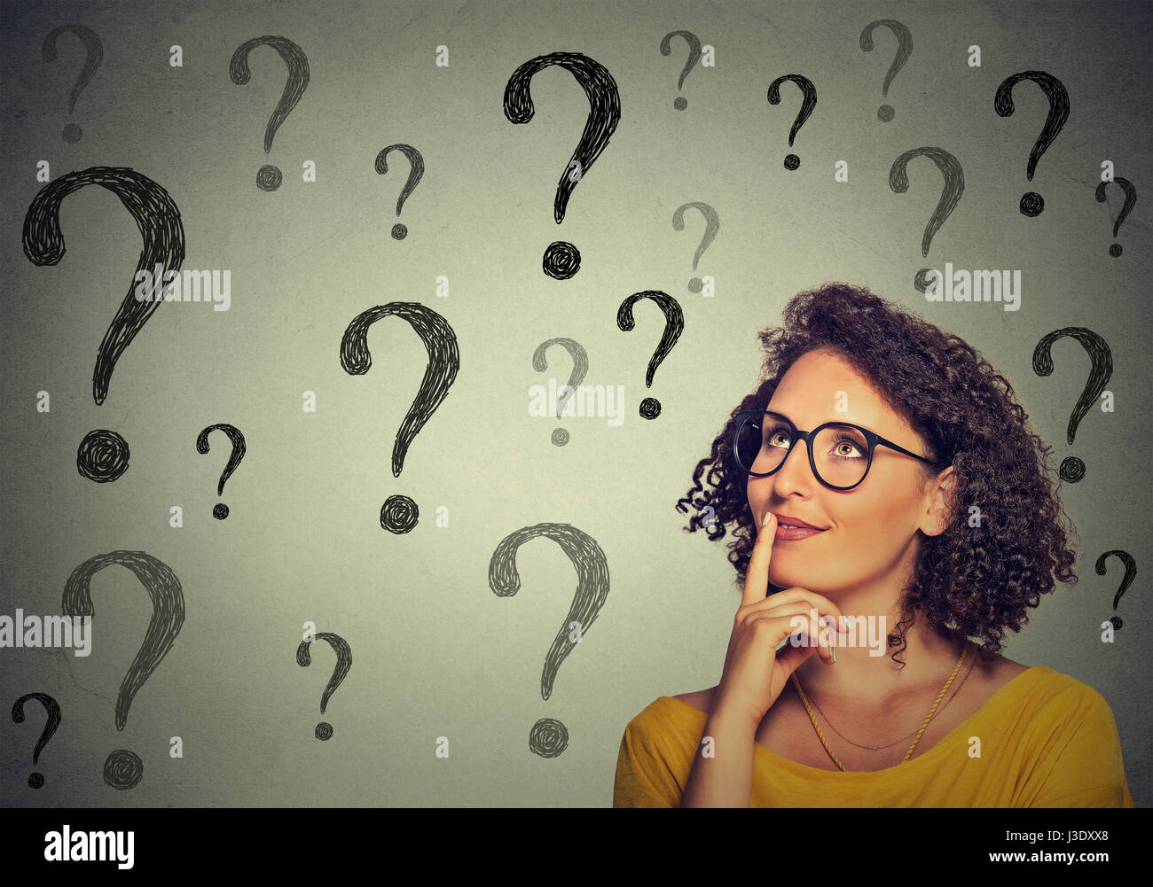 Woman Thinking Question Marks High Resolution Stock Photography and ...