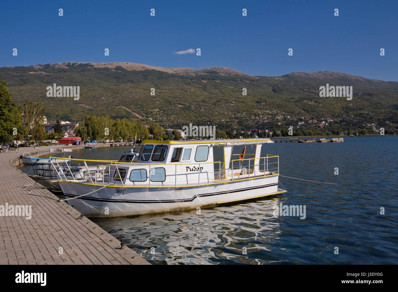 Boats moored in Ohrid harbour, Lake Ohrid, Ohrid, UNESCO World Heritage ...