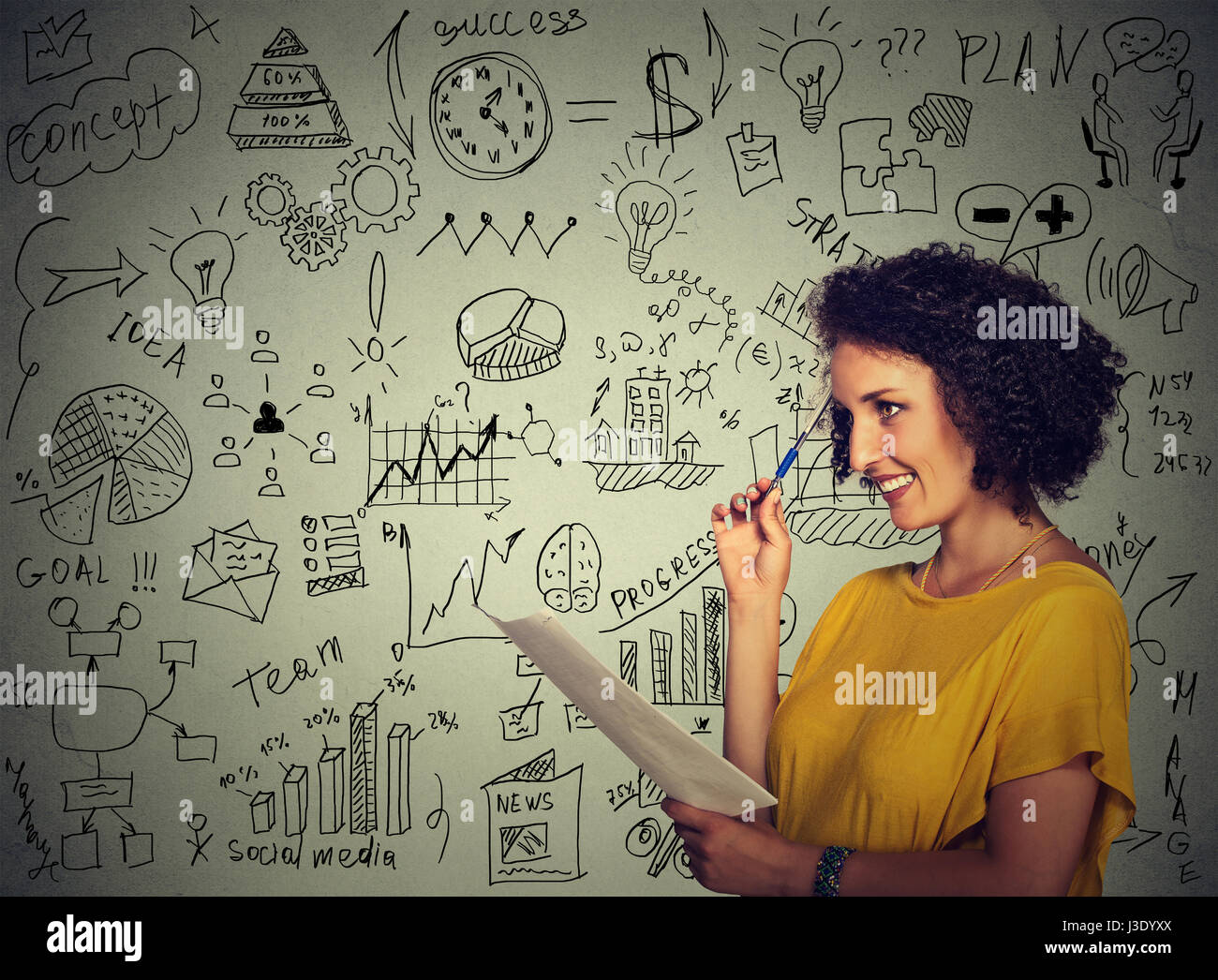beautiful girl thinking making plans writing down ideas Stock Photo - Alamy
