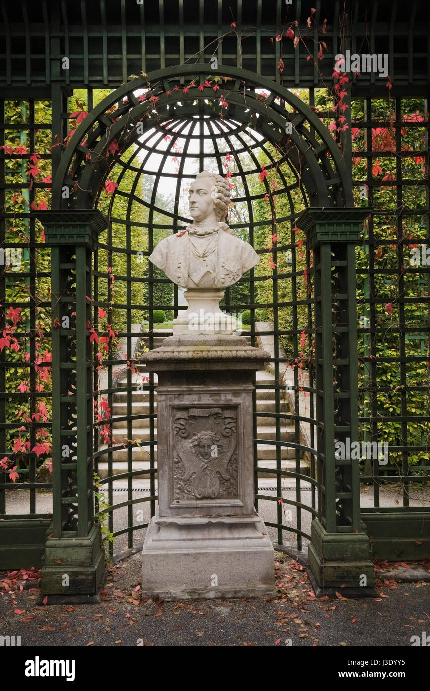 Bust of King Ludwig II of Bavaria in a formal garden at the Linderhof ...