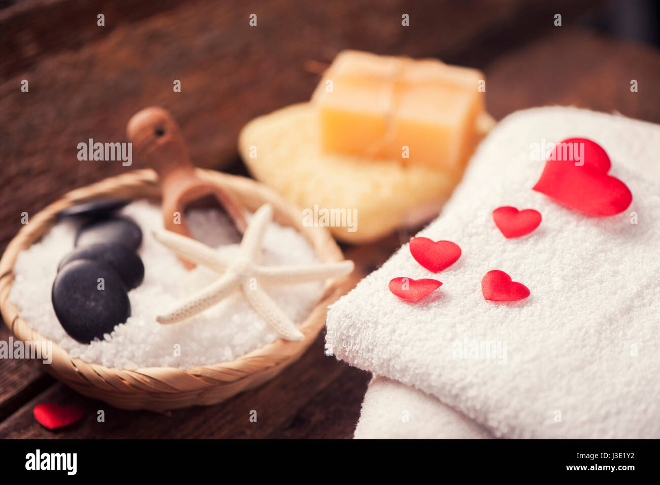Wellness decoration with red heart Stock Photo - Alamy