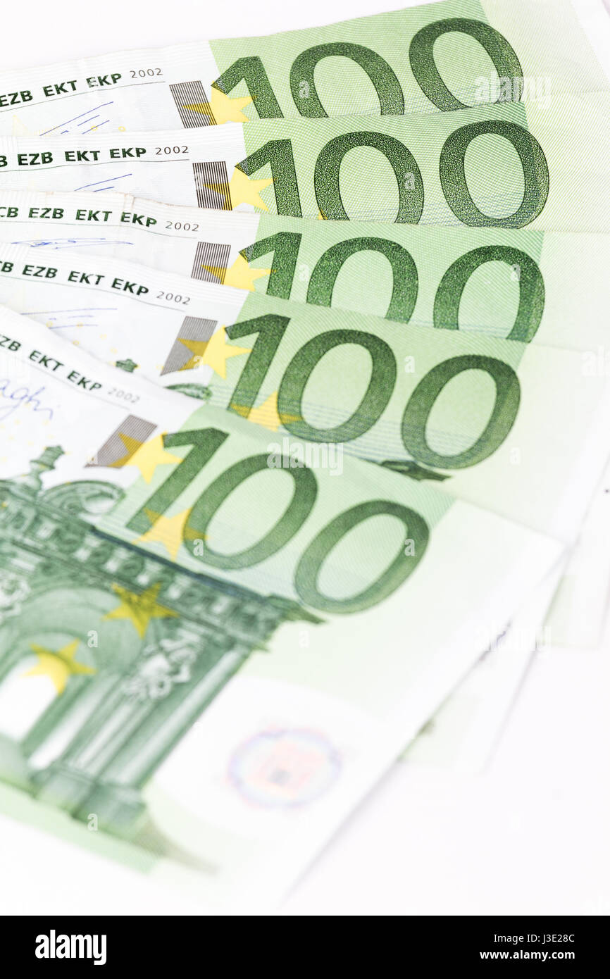 Close-up of One hundred euro banknotes on white background Stock Photo ...