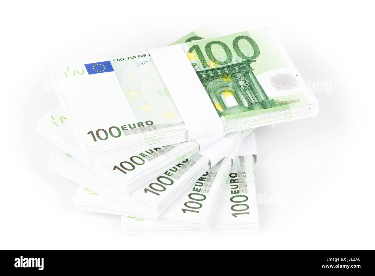 Stacks of 100 Euro Banknotes isolated on white background Stock Photo ...