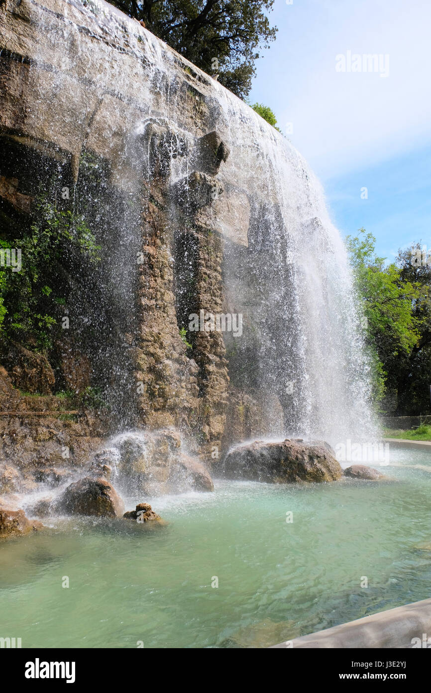 Nice, Provence-Alpes-Côte d'Azur, France. Large waterfall fountain in ...