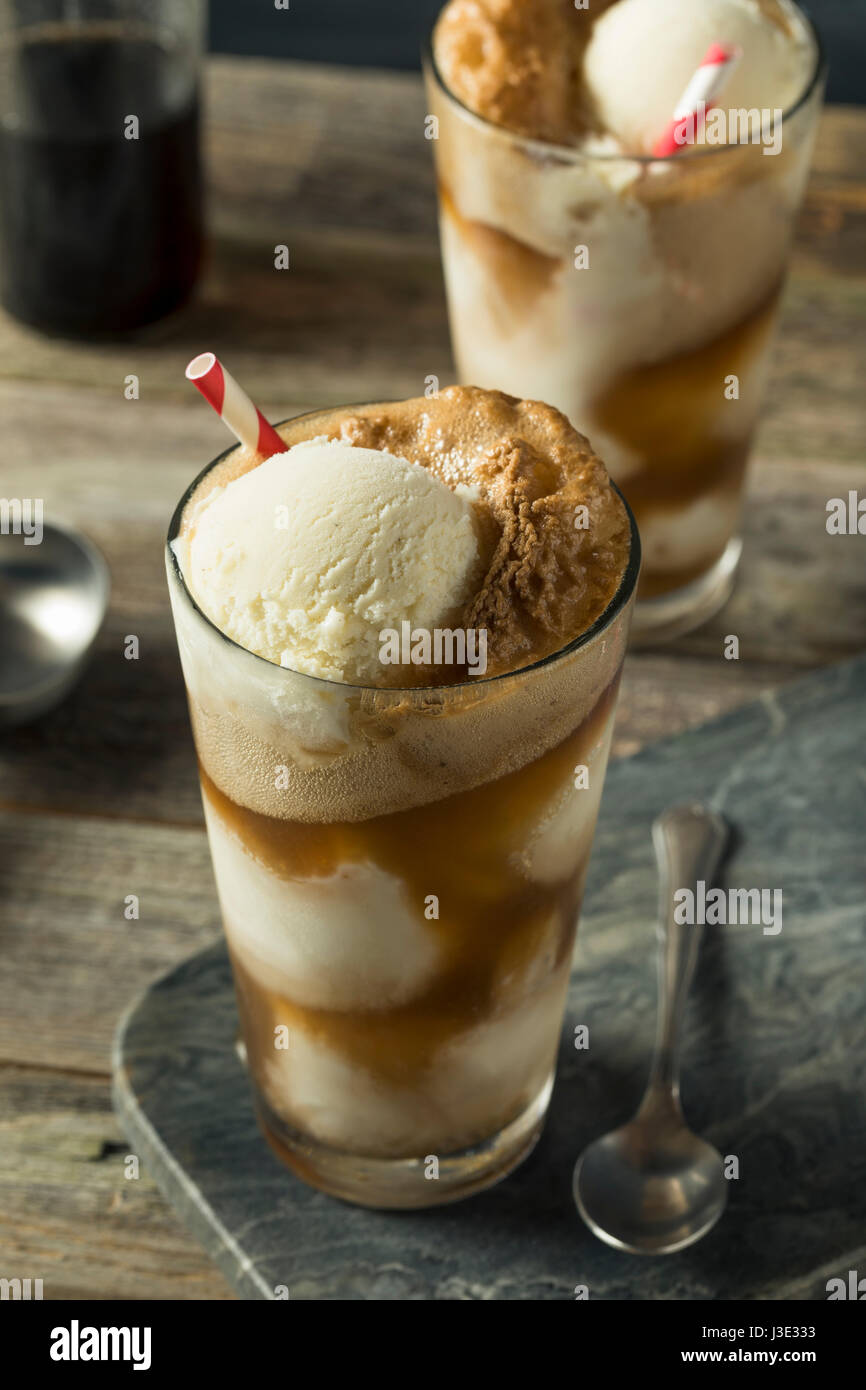Homemade Soda Black Cow Ice Cream Float with a Straw Stock Photo - Alamy