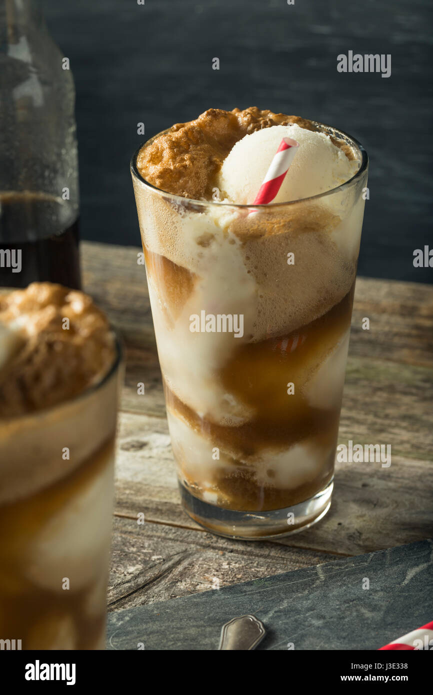 Homemade Soda Black Cow Ice Cream Float with a Straw Stock Photo - Alamy