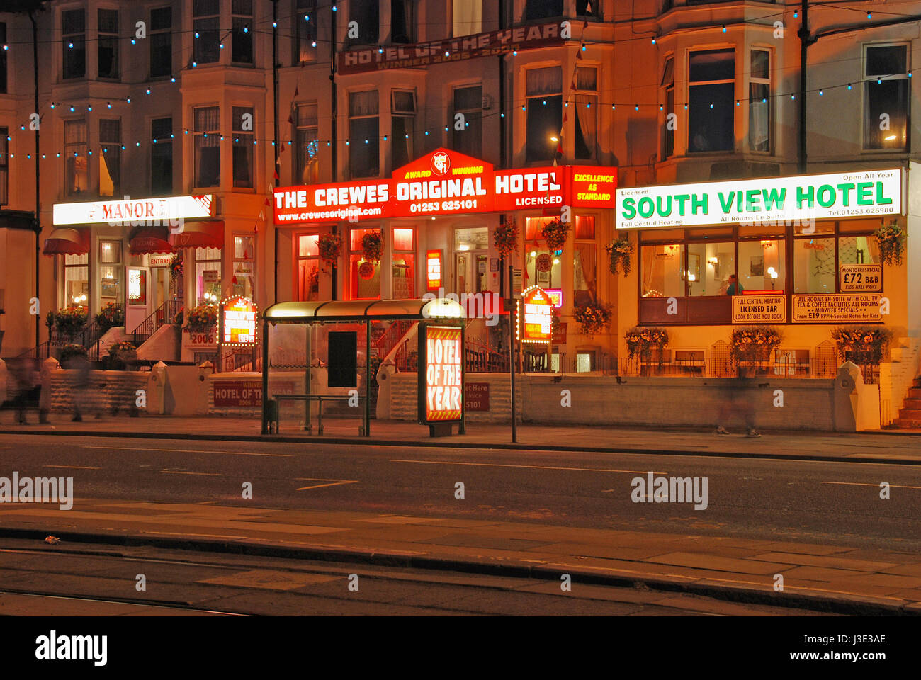 The lights on the promenade at night in Blackpool, Lancashire, England ...