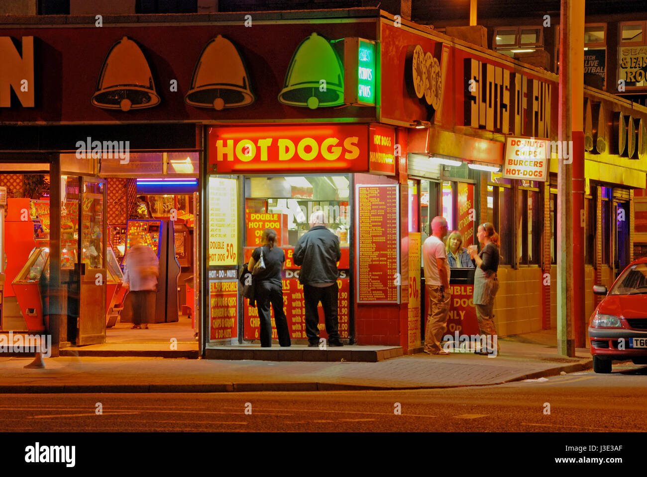 The lights on the promenade at night in Blackpool, Lancashire, England ...