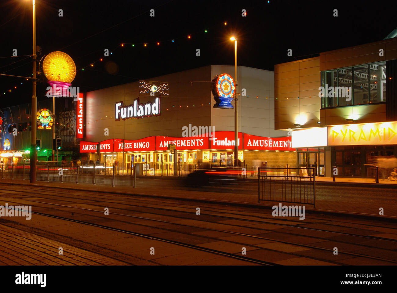 The lights on the promenade at night in Blackpool, Lancashire, England ...