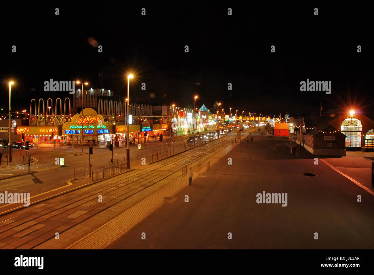 The lights on the promenade at night in Blackpool, Lancashire, England ...