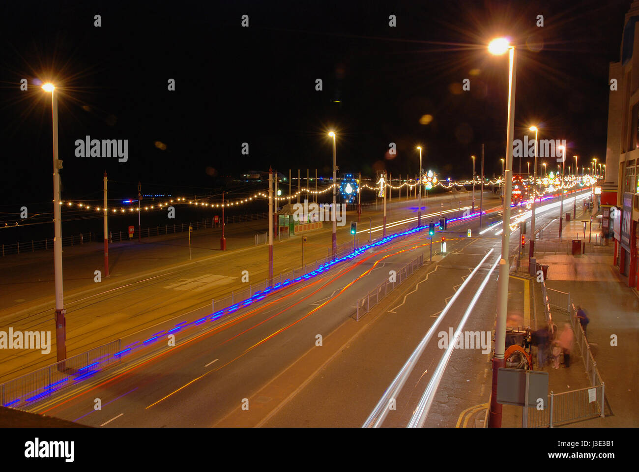 The lights on the promenade at night in Blackpool, Lancashire, England ...