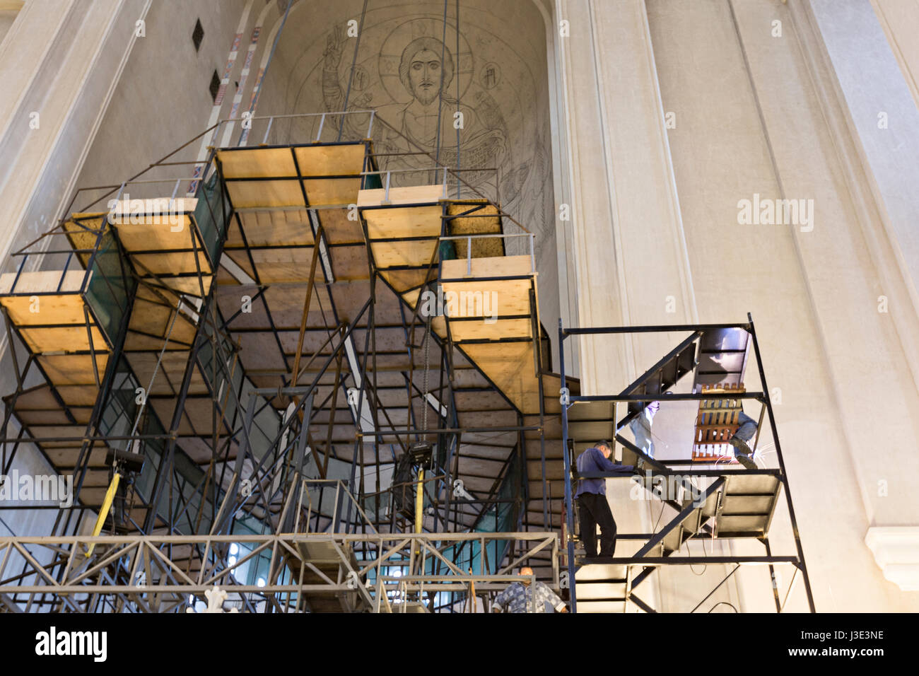 Restoration and renovation inside of the Sameba Cathedral with ...