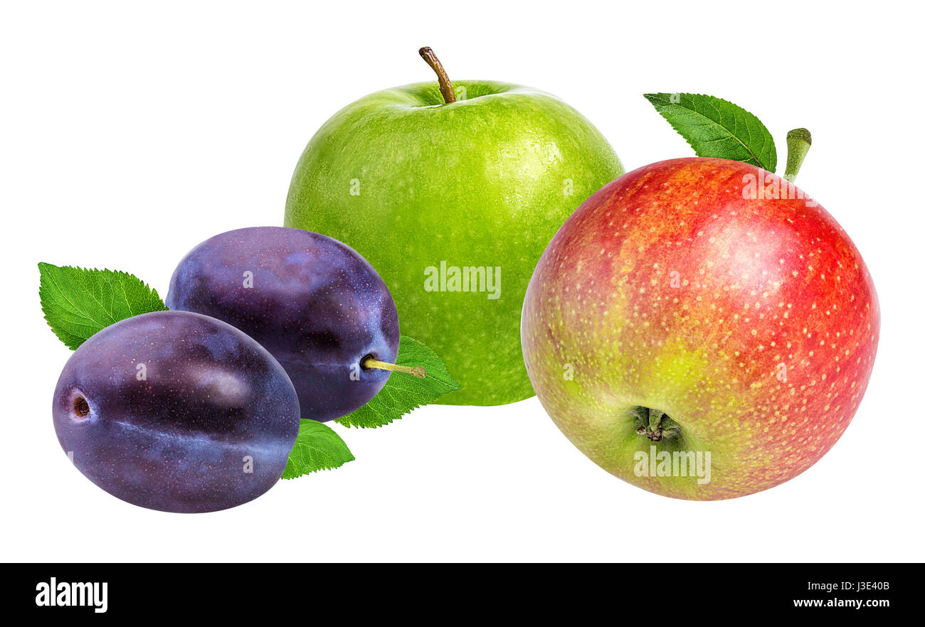 apples and plum isolated on white background Stock Photo - Alamy