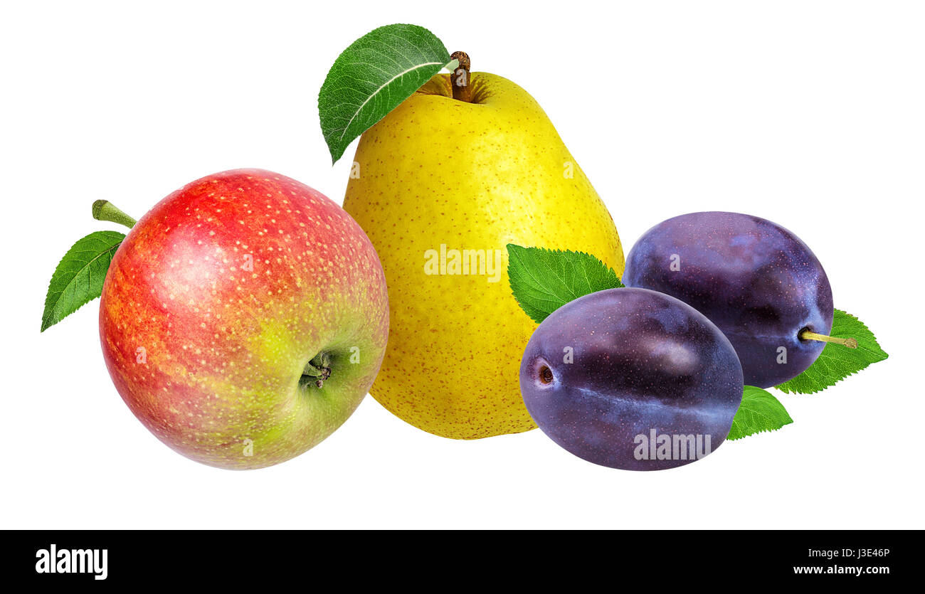 apples,pear and plum isolated on white background Stock Photo - Alamy