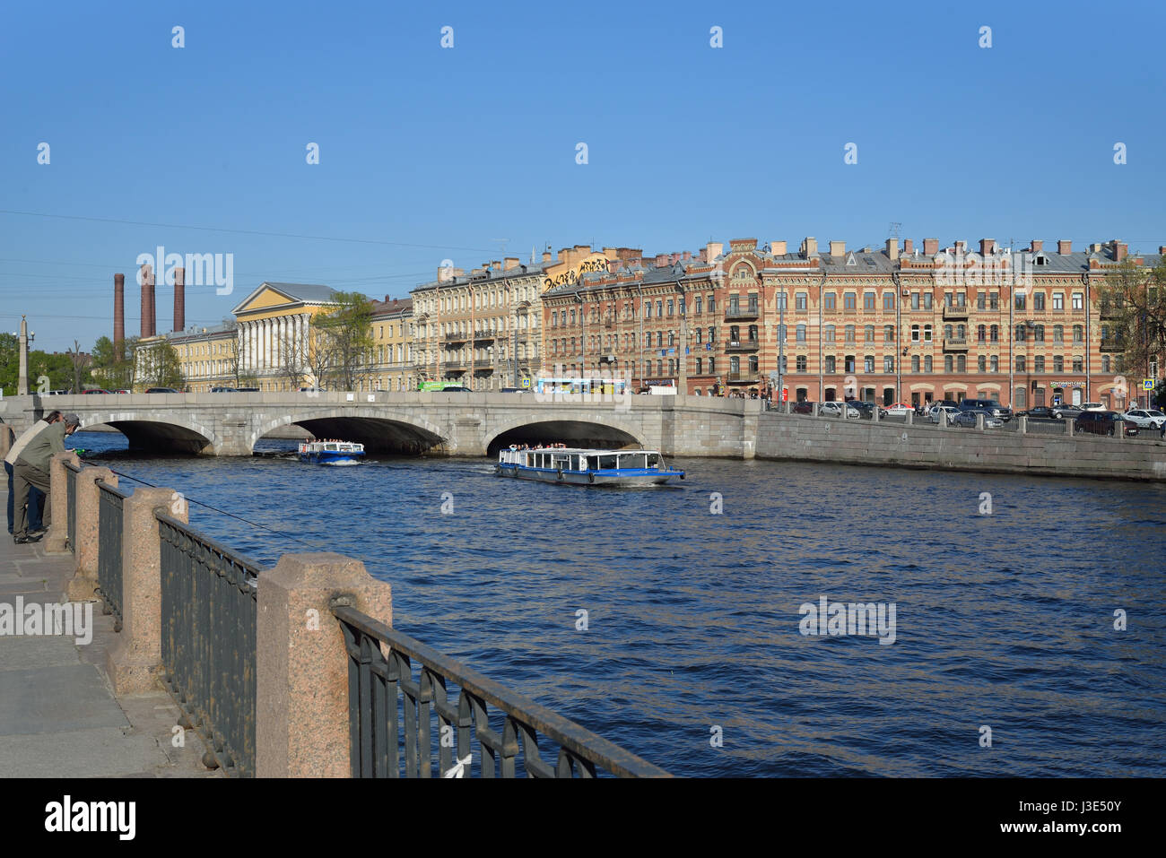 Embankment of the river Fontanka, the Moscow Avenue and Obukhov bridge ...