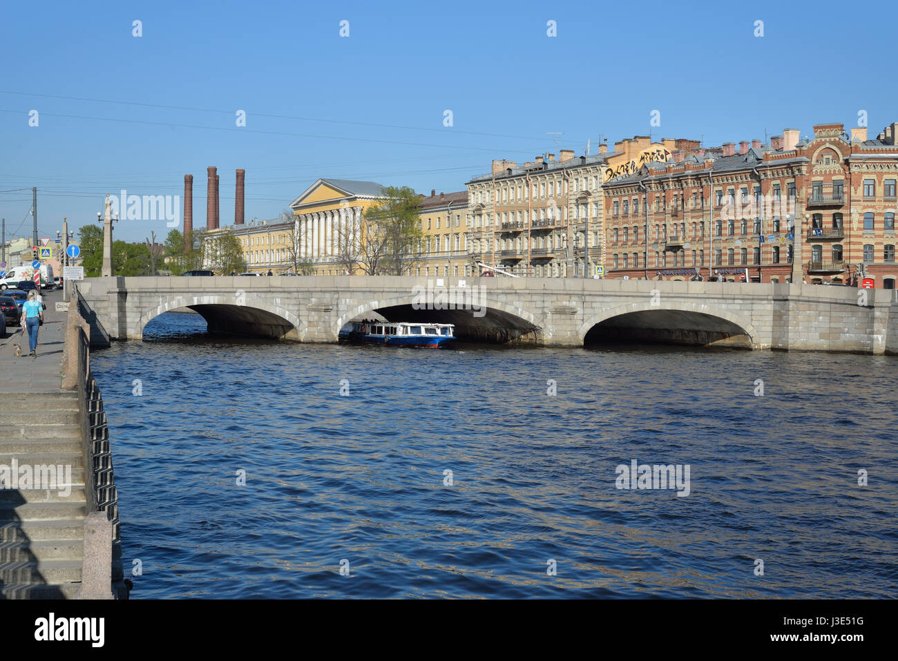 Embankment of the river Fontanka, the Moscow Avenue and Obukhov bridge ...