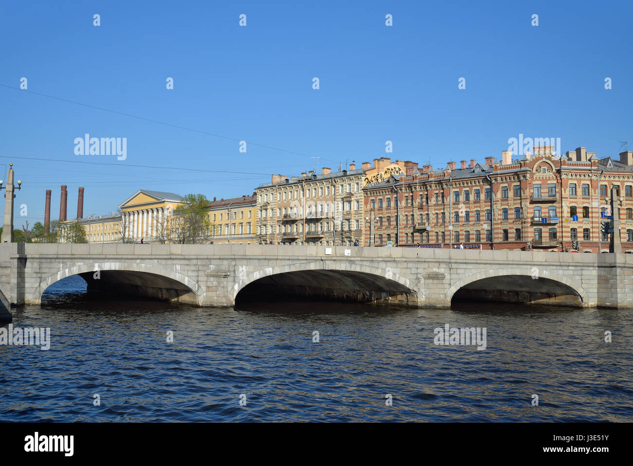 Embankment of the river Fontanka, the Moscow Avenue and Obukhov bridge ...