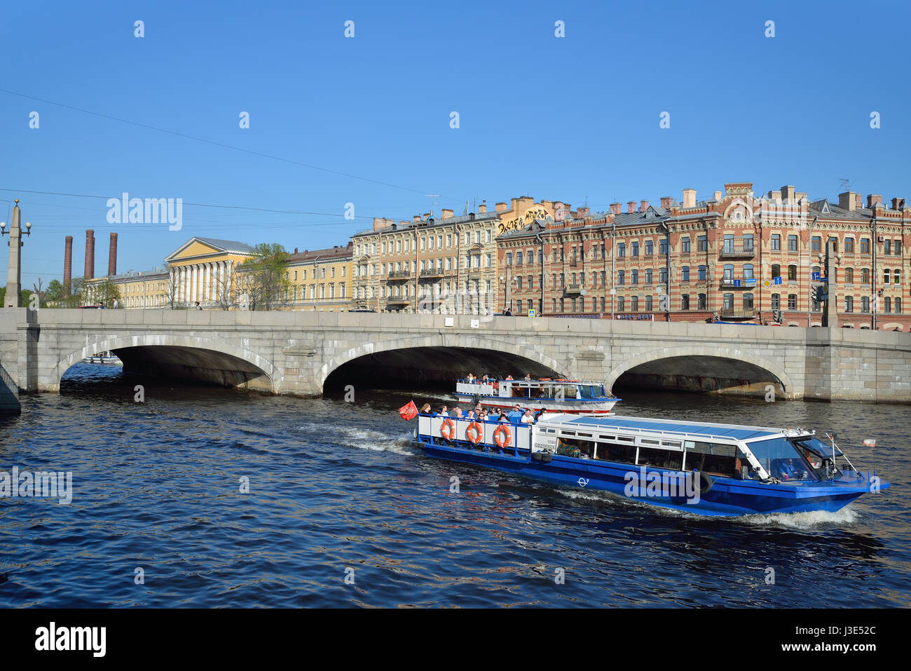 Embankment of the river Fontanka, the Moscow Avenue and Obukhov bridge ...