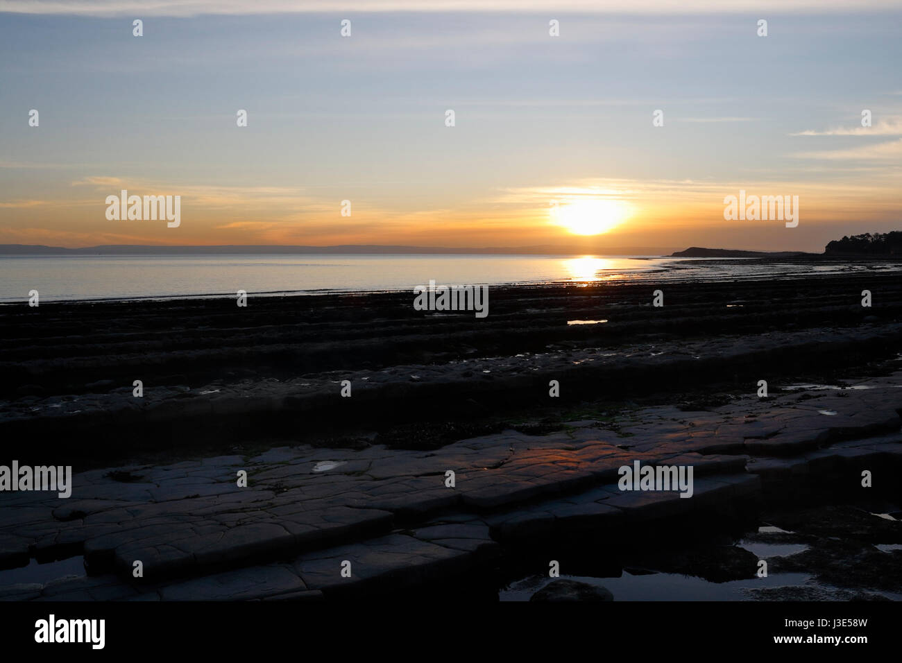 Winter Sunset, Lavernock point, Penarth, Wales UK, Welsh coast ...
