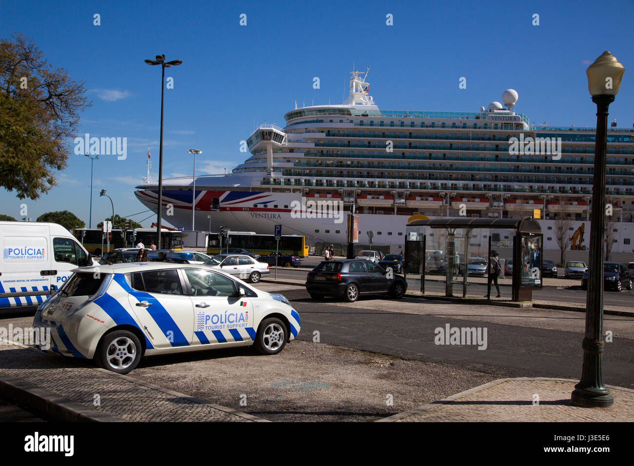 Tourist police cars parked near docked cruise ship Stock Photo - Alamy