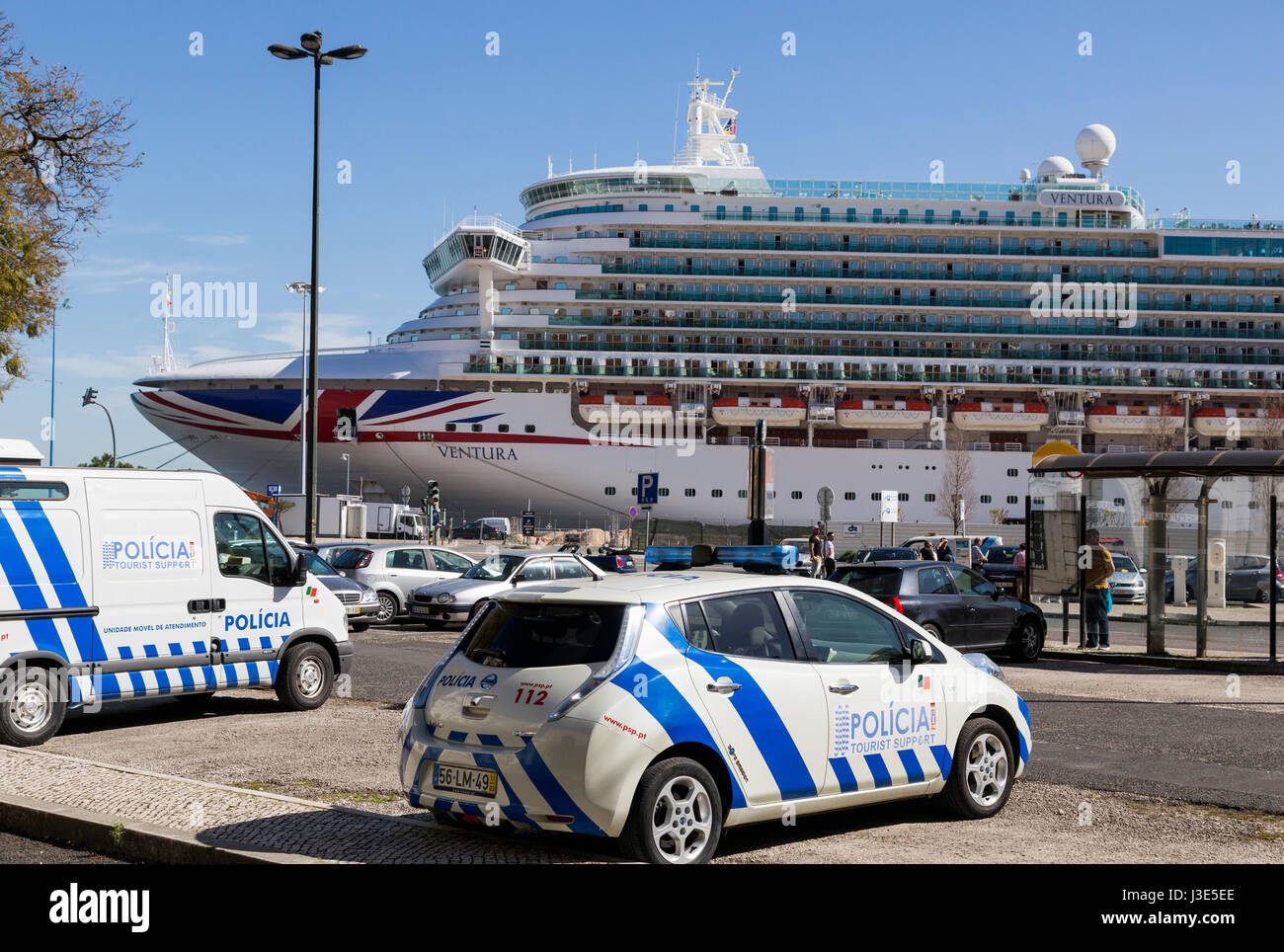 Tourist police cars parked near docked cruise ship Stock Photo - Alamy