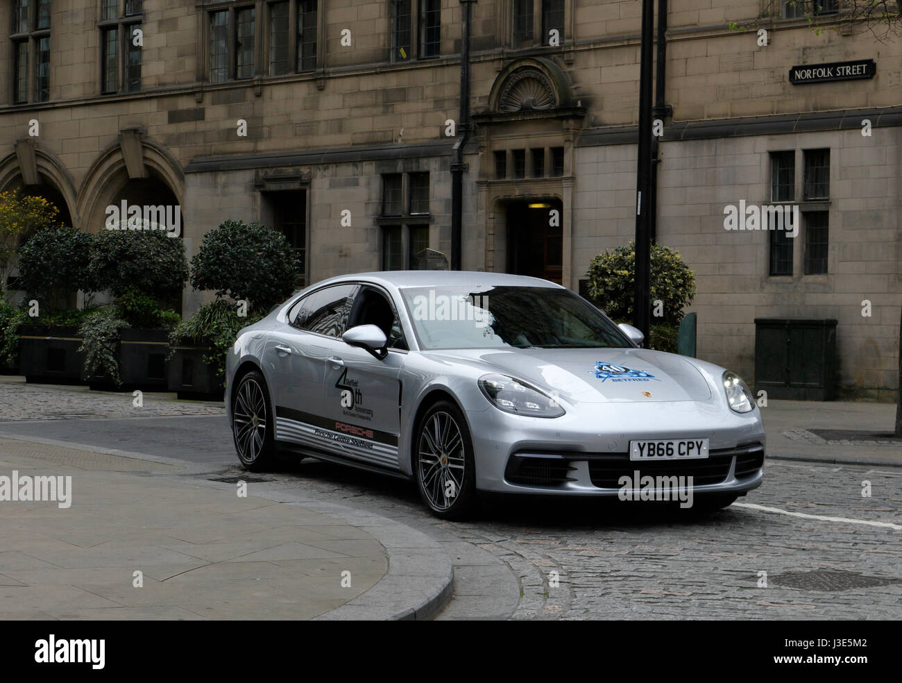 Porsche Panamera car parked in Sheffield city centre, part of Snooker ...
