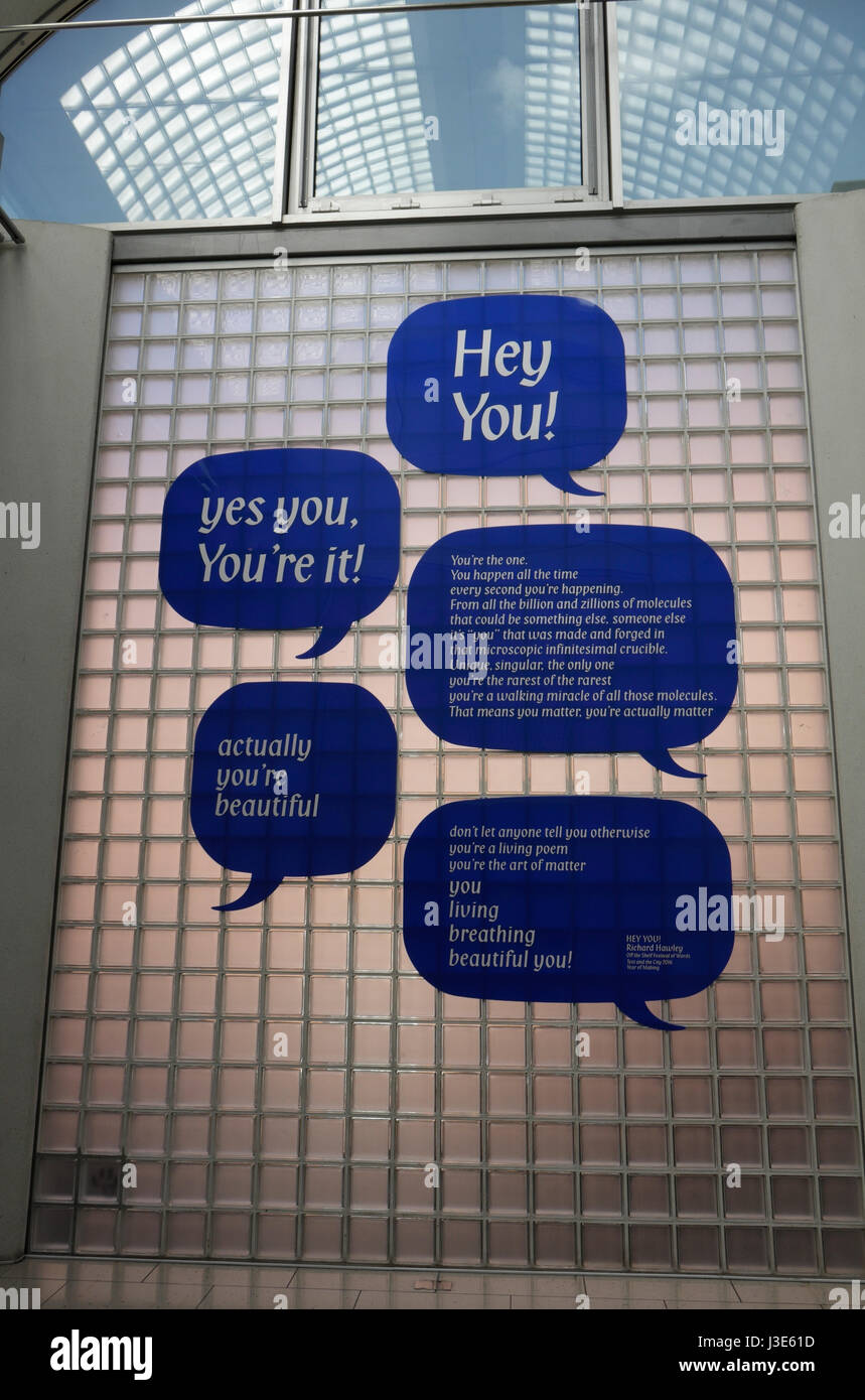 Hey You poem on display, Sheffield Millemmium Gallery Stock Photo - Alamy