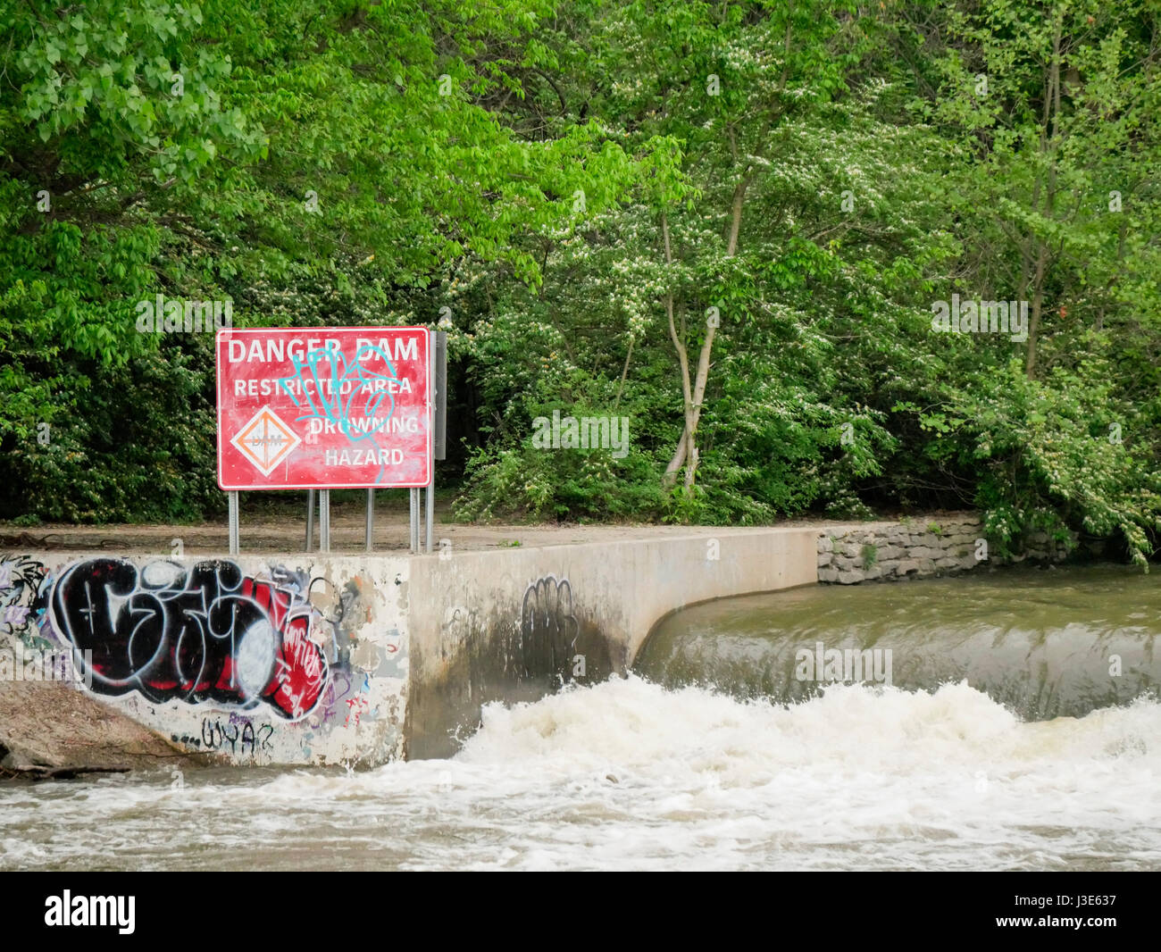 Low head dam on the Olentangy River. Columbus, Ohio. Such dams are very ...