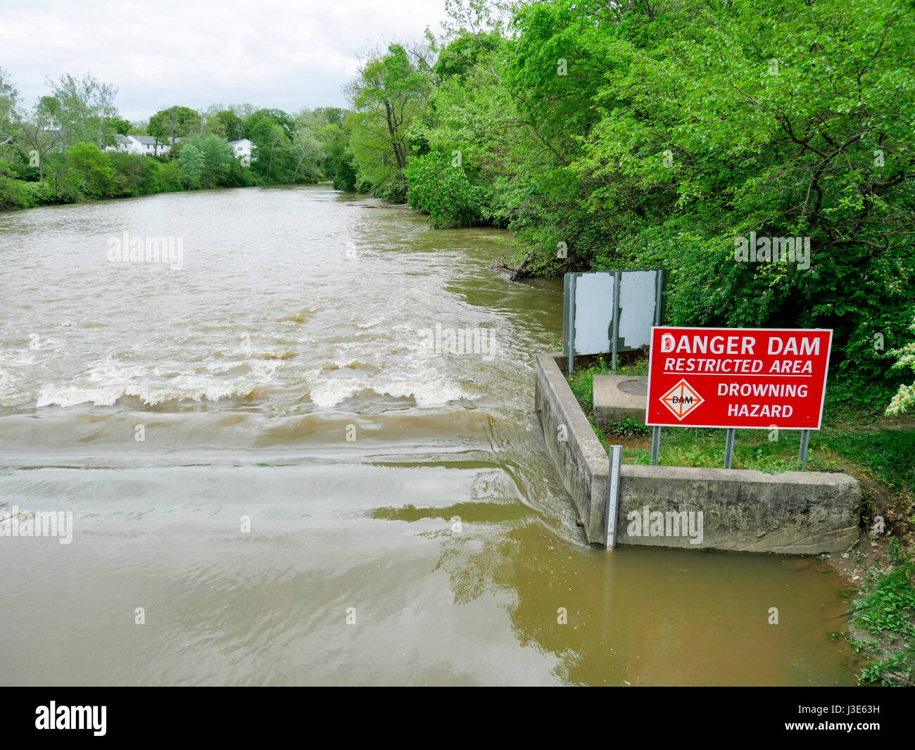 Low head dam on the Olentangy River. Columbus, Ohio. Such dams are very ...