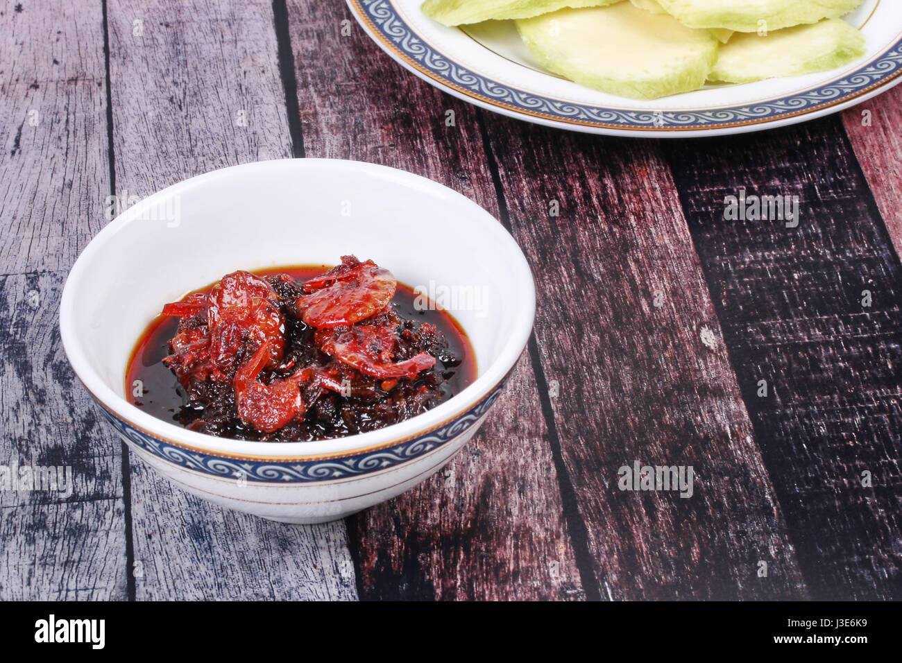 Thai popular summer dessert,Sweet fish sauce and dried shrimp served ...