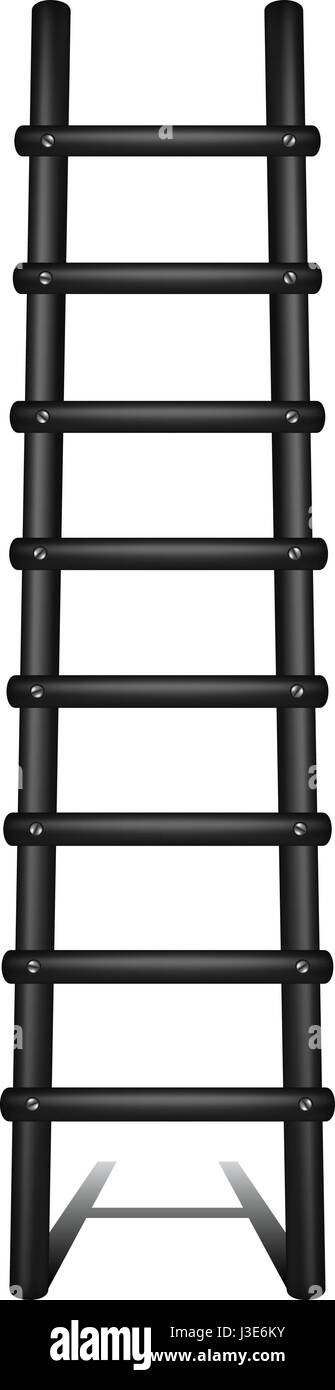 Wooden ladder in black design with shadow leading up on white ...