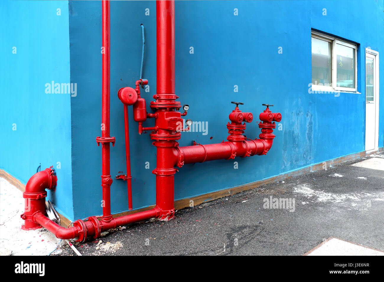 Industrial and building fire extinguishing system, red water pipe on ...