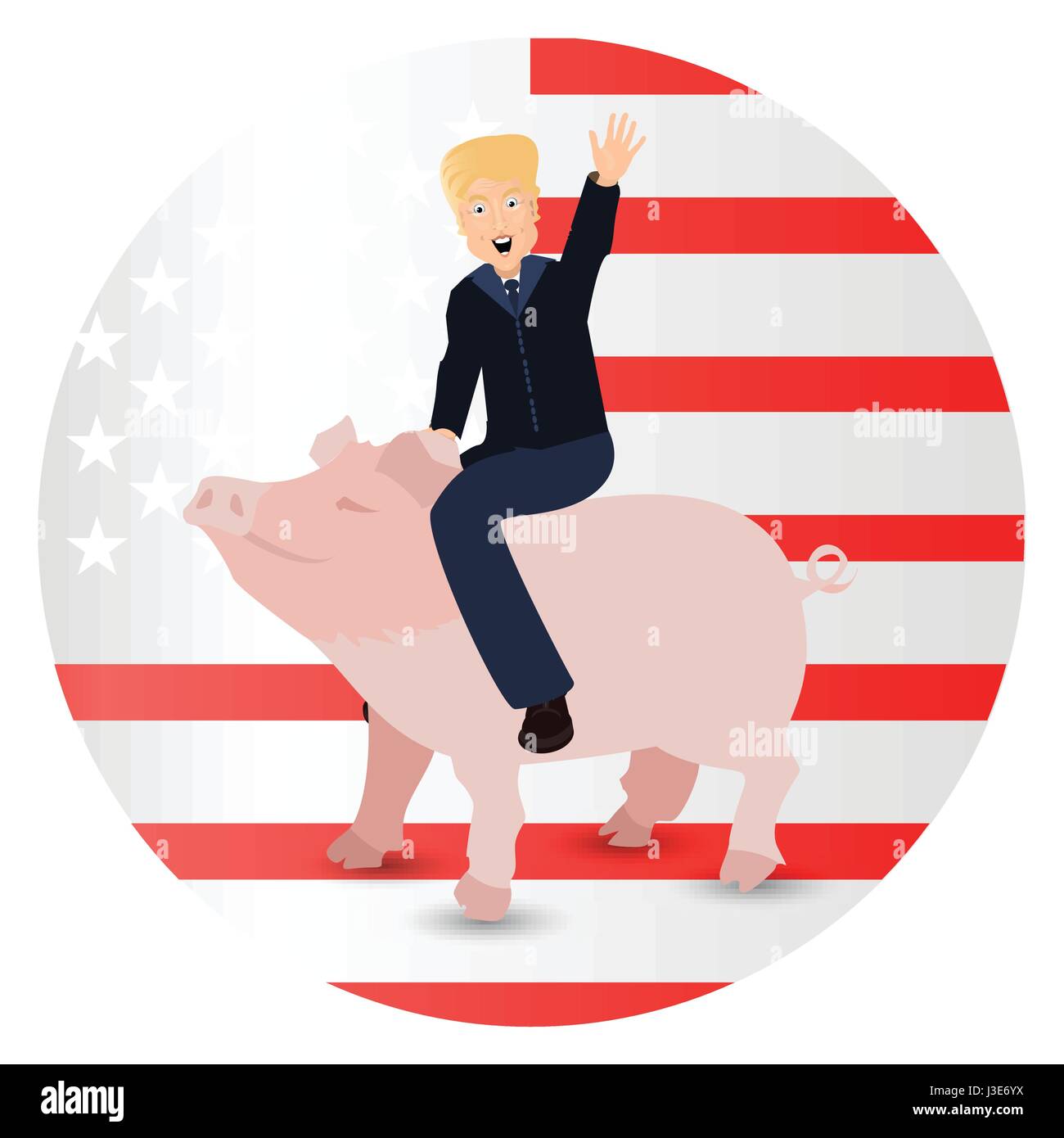 Donald Trump riding a pig a wild pink on the background of the US flag ...
