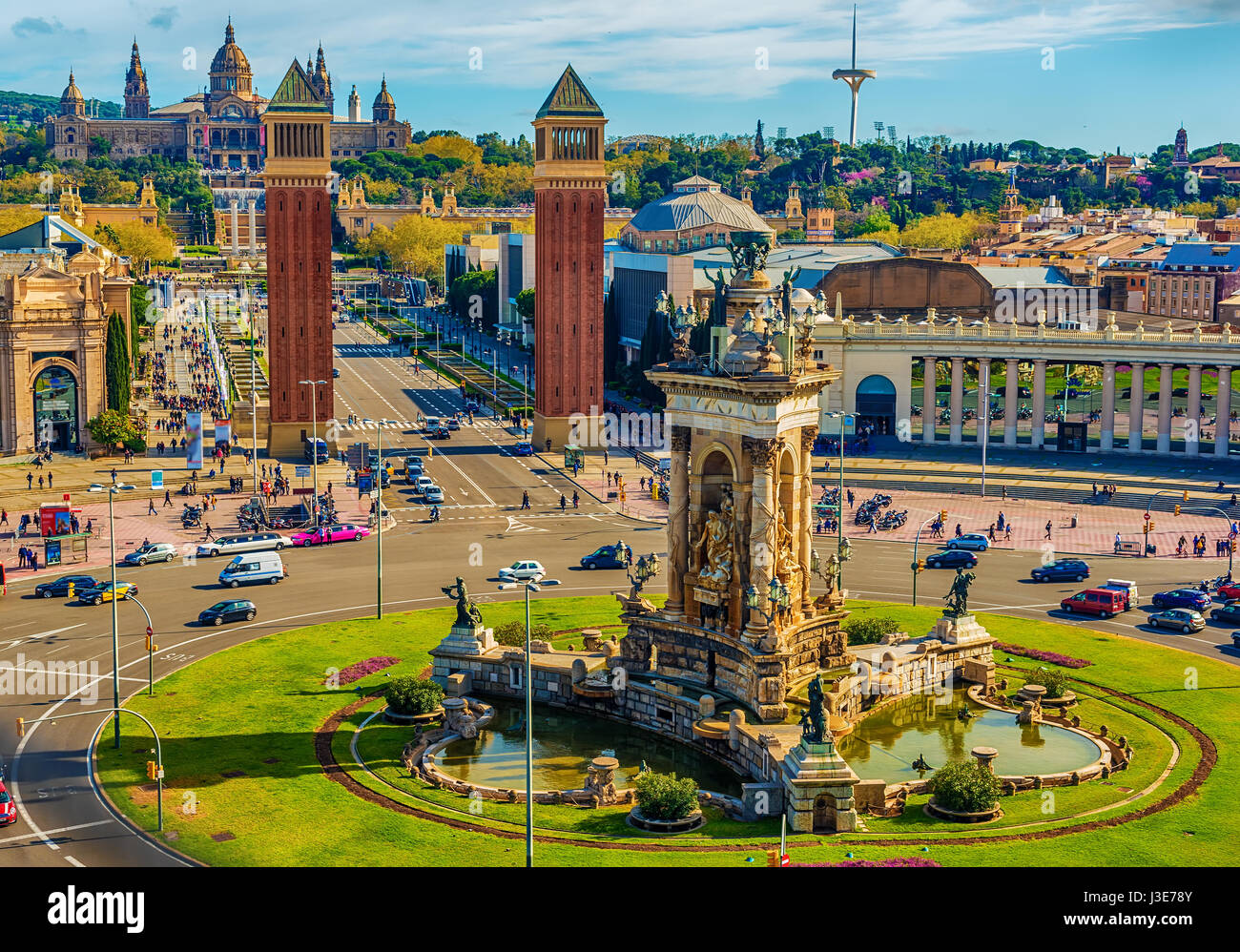 Aerial top view of Barcelona, Catalonia, Spain in the spring. Placa d ...