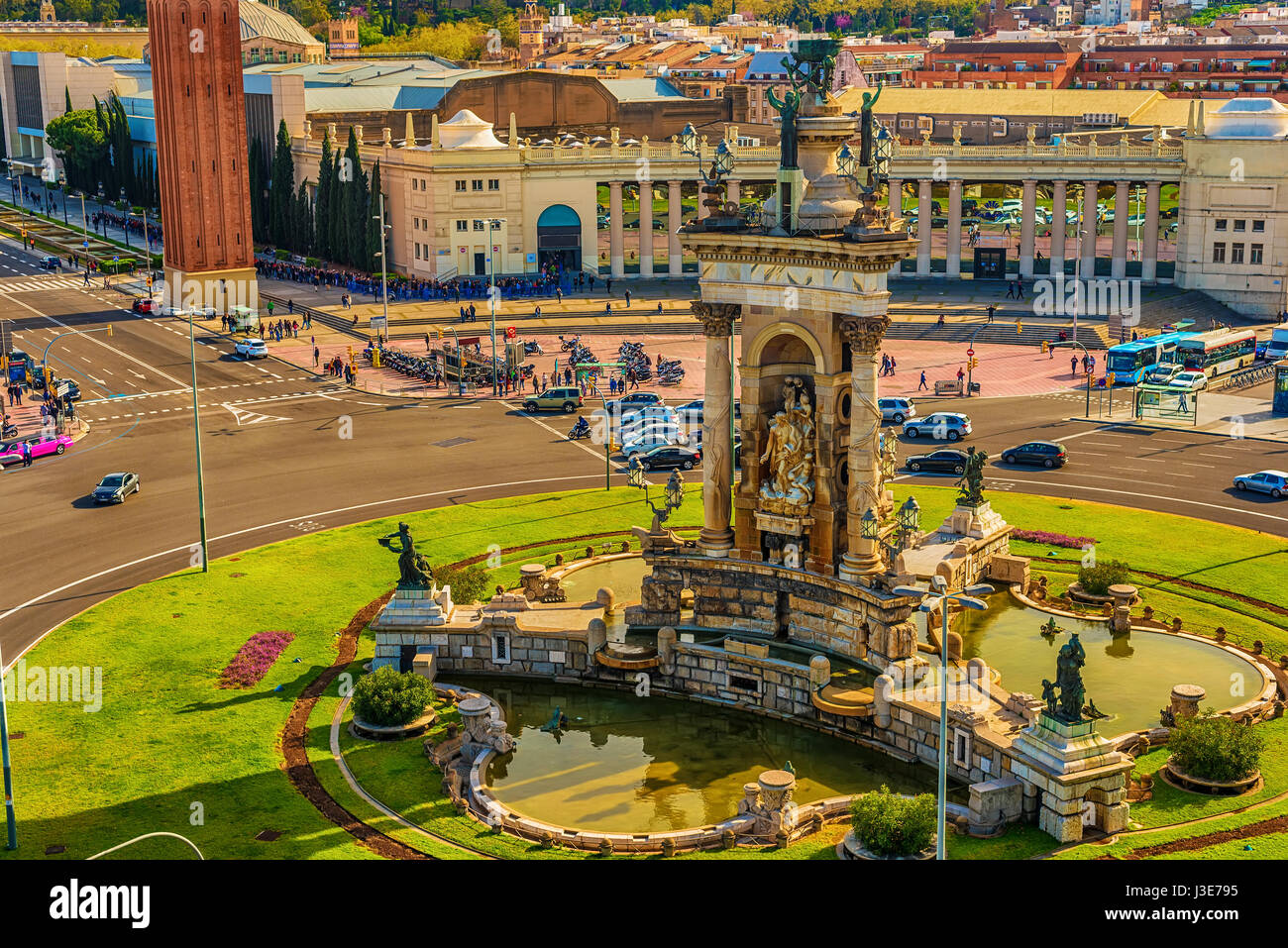 Aerial top view of Barcelona, Catalonia, Spain in the spring. Placa d ...
