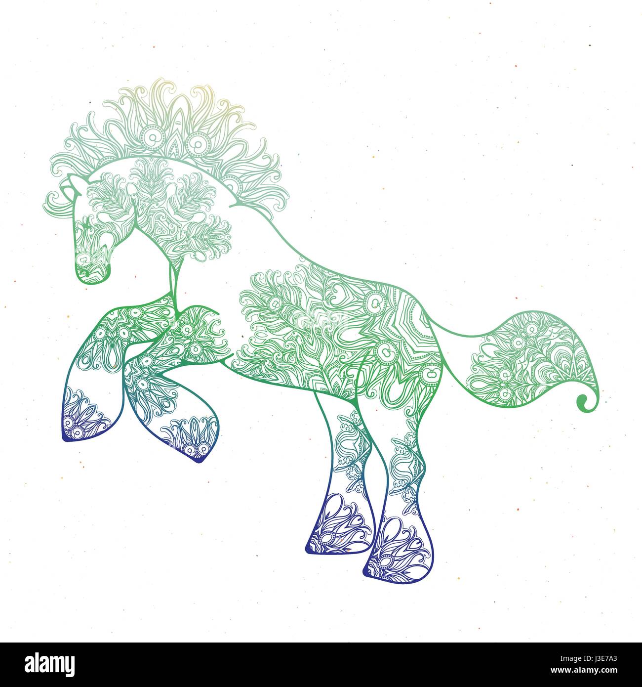 Antistress linear page with horse. Zentangle animal for colouring book ...