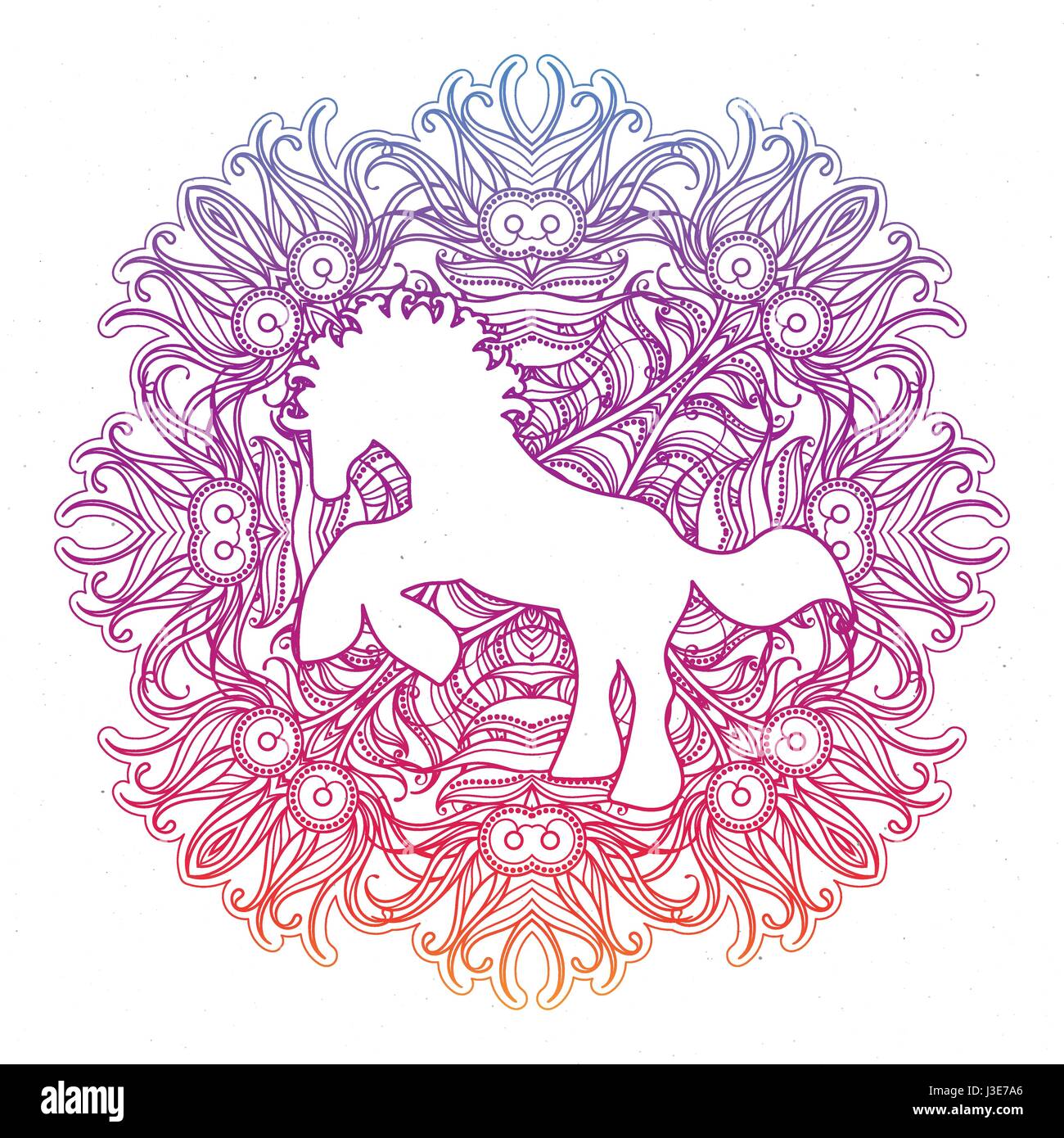 Antistress linear page with horse. Zentangle animal for colouring book ...
