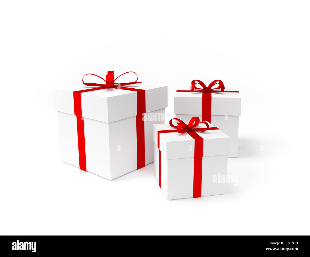 White gift boxes with red ribbon isolated on white background Stock ...