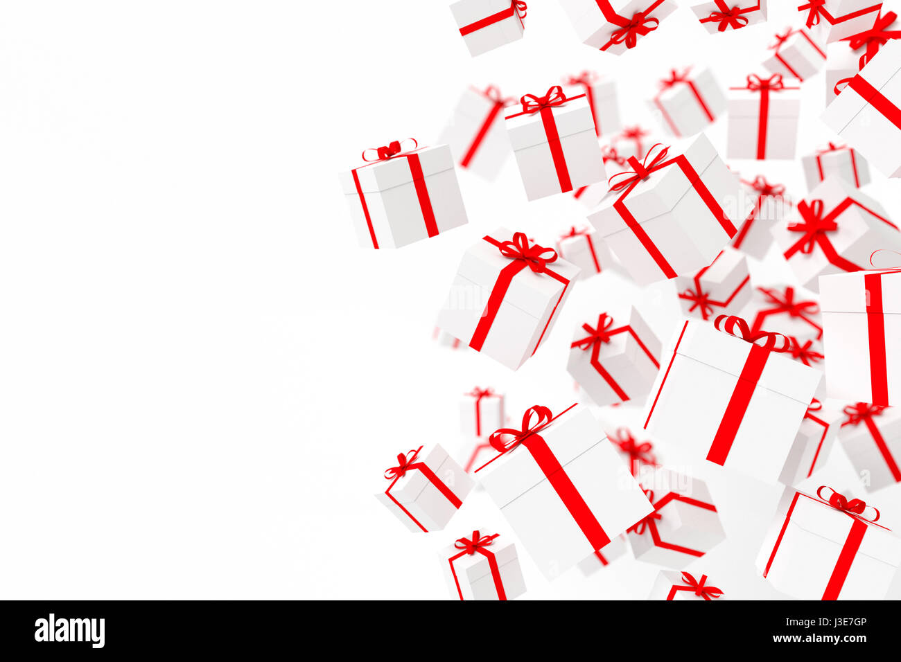 White gift boxes with red ribbon isolated on white background Stock ...